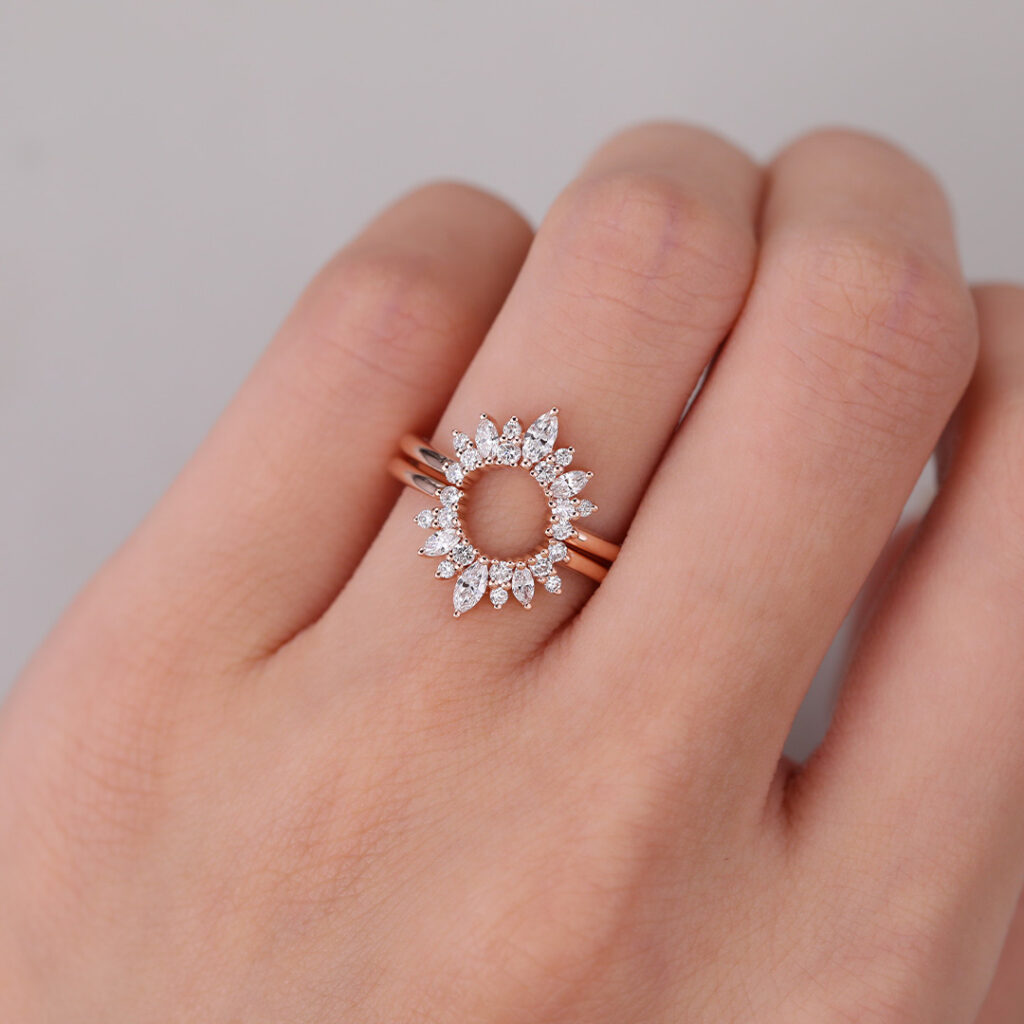 Curved Diamond Wedding Ring Lab Diamond Contour Bridal Ring - LisaJewelryUS