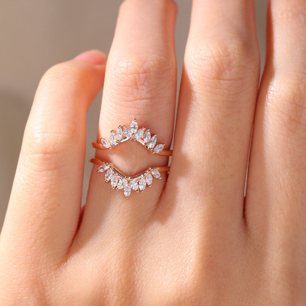 Lab Diamond Wedding Rings Marquise Double Band Wedding Ring - LisaJewelryUS