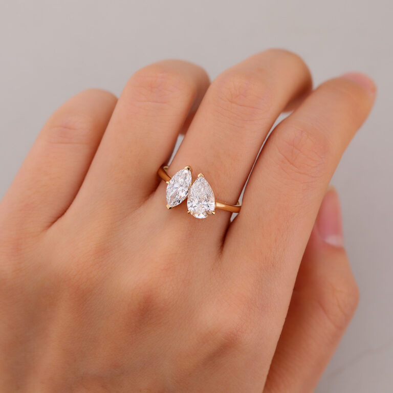 2 Carat Lab Grown Diamond Rings Pear Shaped Diamond Rings - LisaJewelryUS