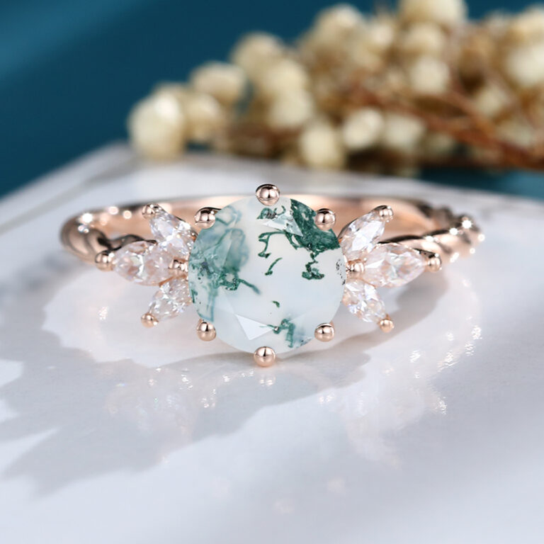 Rose Gold Moss Agate Ring Vintage Moss Agate Engagement Ring ...