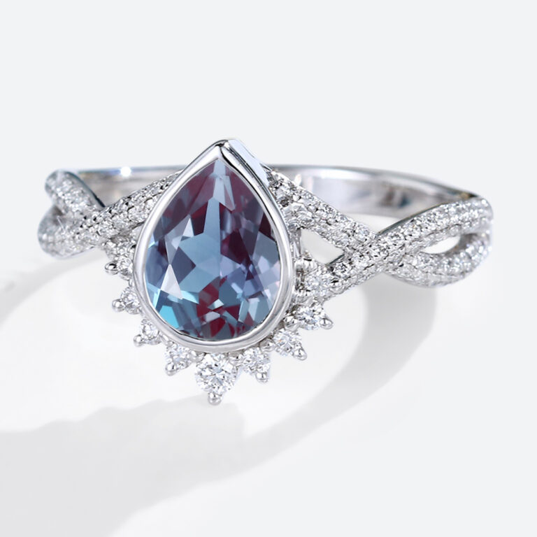 Pear Shaped Alexandrite Engagement Ring In White Gold - LisaJewelryUS