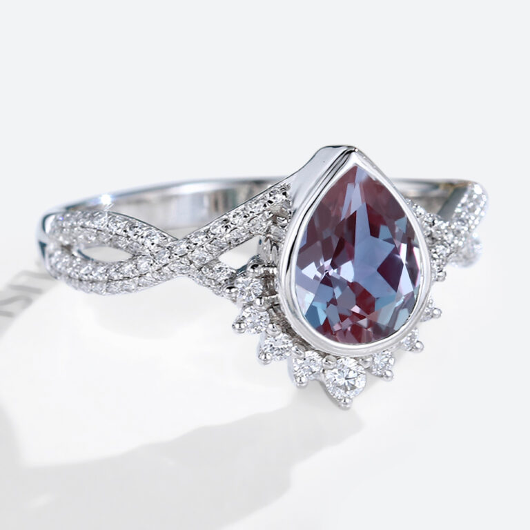 Pear Shaped Alexandrite Engagement Ring In White Gold - LisaJewelryUS