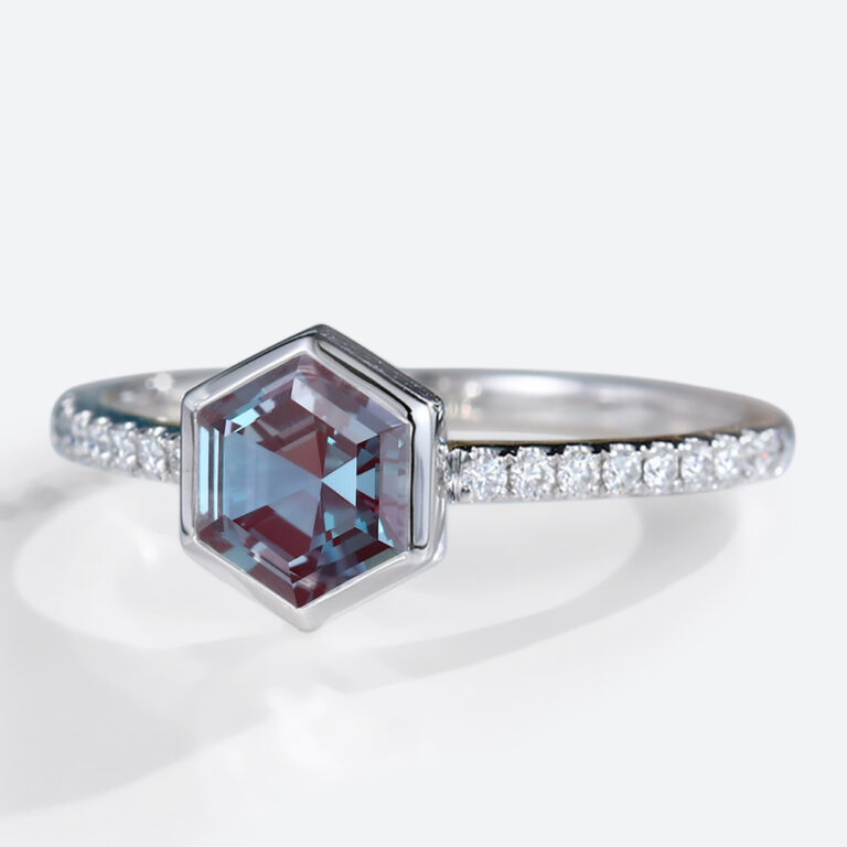 Alexandrite Gold Ring Simple Half Eternity Bezel Engagement Ring ...