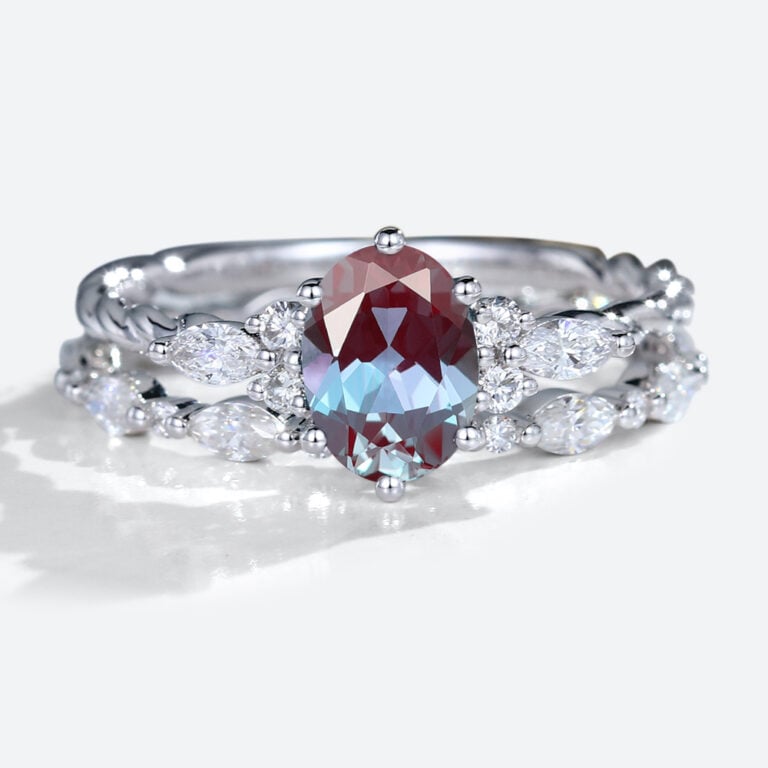 Twisted Oval Alexandrite Rings & Eternity Diamond Wedding Band ...