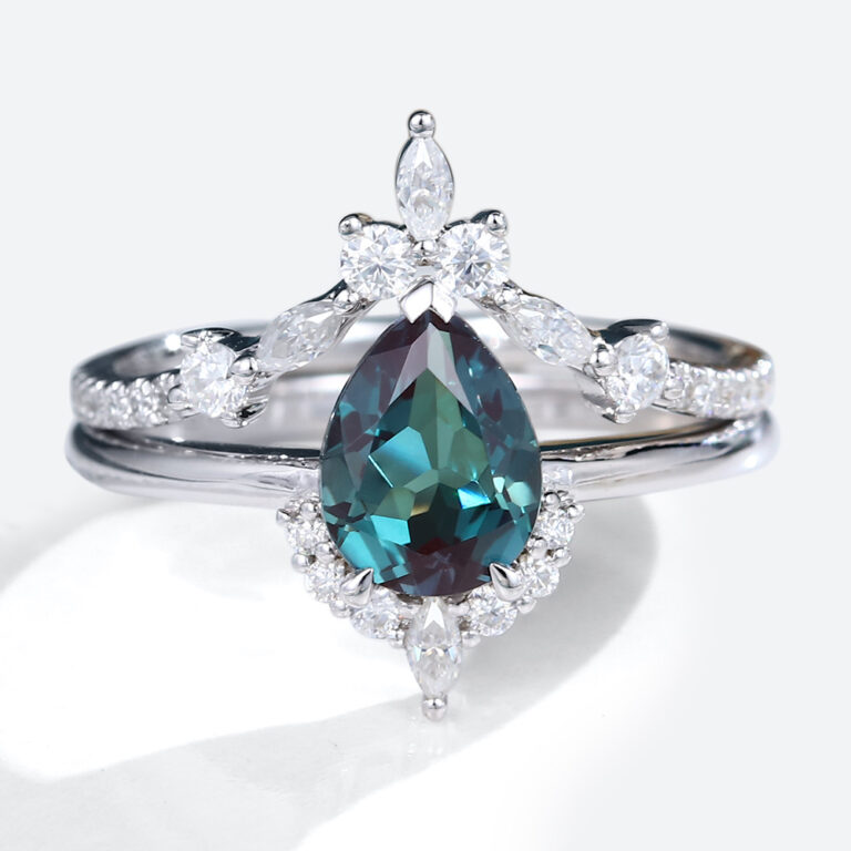 Pear Shaped Alexandrite Engagement Ring Set Half Eternity Band ...