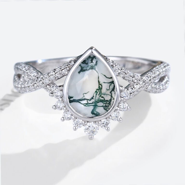 Pear Moss Agate Rings Hyperbolic Band Crossed Half Pave Ring ...