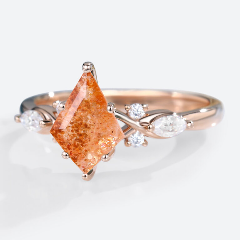 Rose Gold Kite Cut Sunstone Engagement Ring For Women - LisaJewelryUS