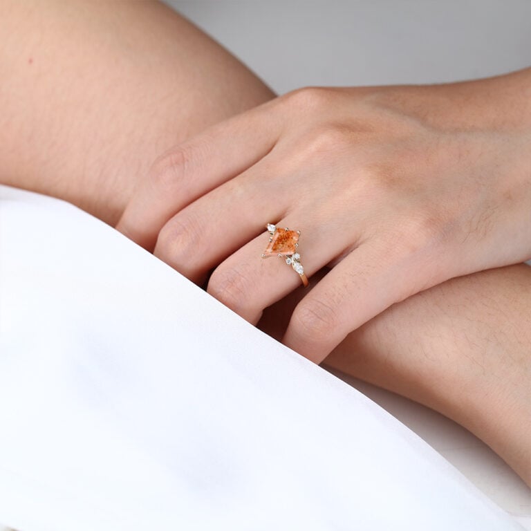 Rose Gold Kite Cut Sunstone Engagement Ring For Women - LisaJewelryUS