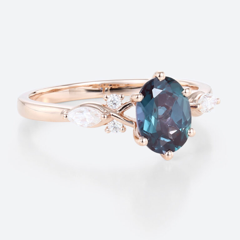 Oval Cut Alexandrite Rings Rose Gold Vintage Engagement Ring ...