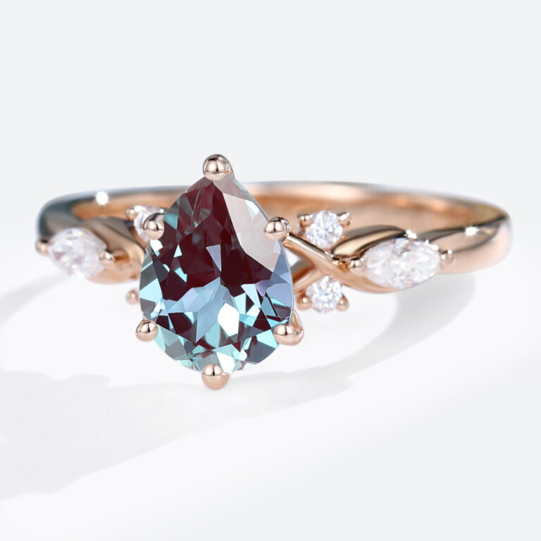 Pear Shaped Alexandrite Rings Vintage 1.2CT Engagement Rings ...