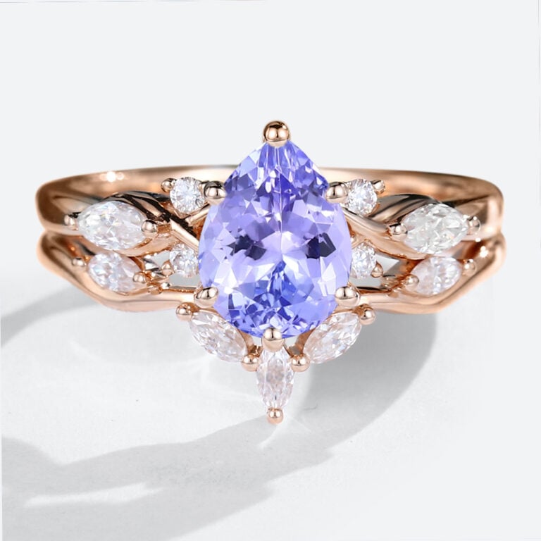 Pear Cut Tanzanite Rings Set Rose Gold Engagement Rings Set - LisaJewelryUS