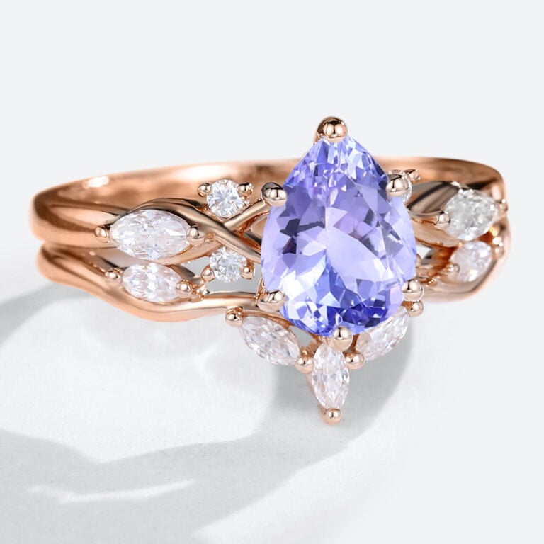 Pear Cut Tanzanite Rings Set Rose Gold Engagement Rings Set - LisaJewelryUS