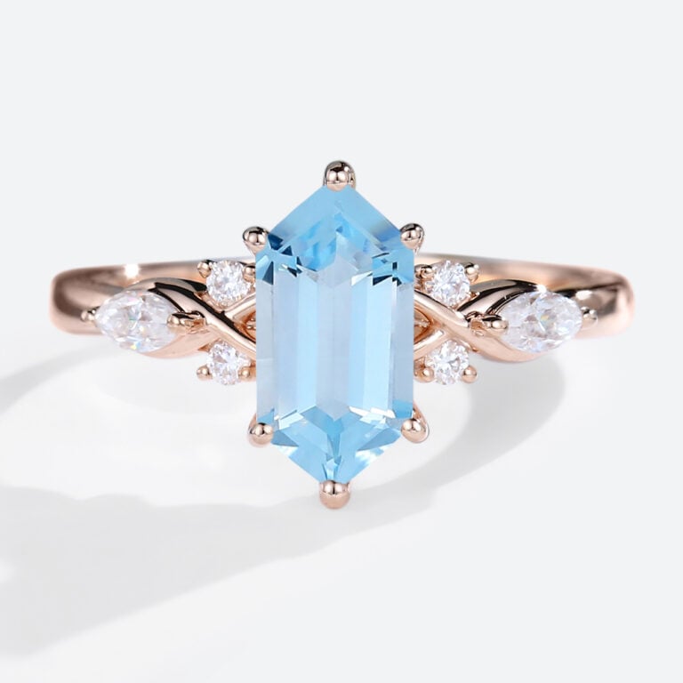 14K Rose Gold Elongated Hexagon Cut Aquamarine Engagement Ring ...