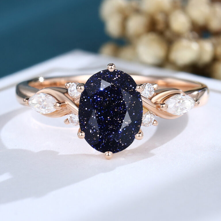 Rose Gold Kite Cut Black Rutilated Quartz Engagement Ring - LisaJewelryUS