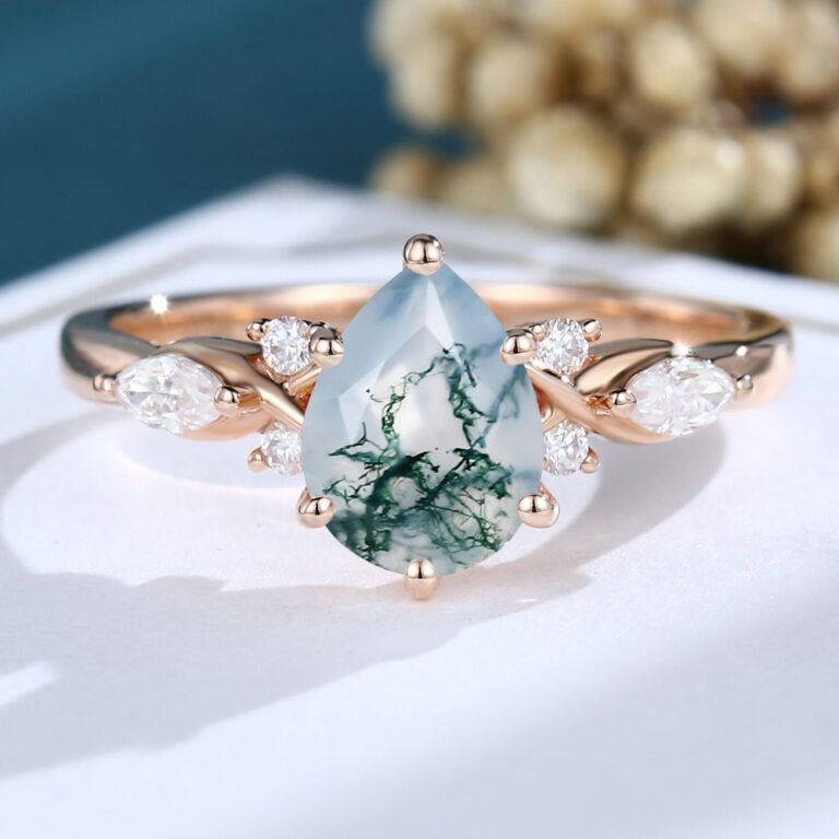 Rose Gold Moss Agate Ring Vintage Moss Agate Engagement Ring ...