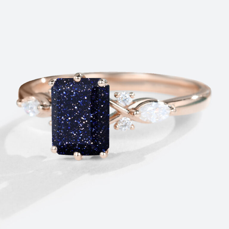 Women's Blue Sandstone Ring Emerald Cut Engagement Rings - LisaJewelryUS