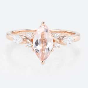 Morganite Engagement Ring Gold Marquise Cut Side Stone Ring - LisaJewelryUS