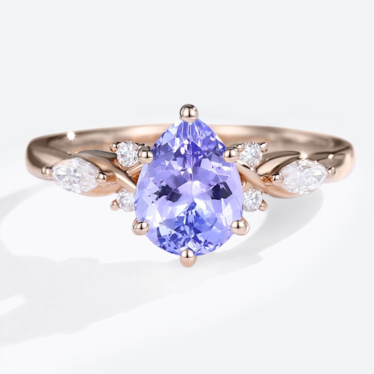 Pear Cut Tanzanite Rings 1.2ct Rose Gold Cluster Diamond Ring ...