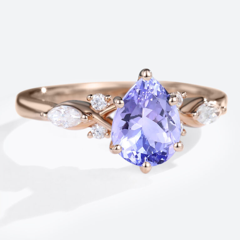 Pear Cut Tanzanite Rings 1.2ct Rose Gold Cluster Diamond Ring ...