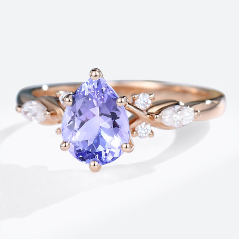 Pear Cut Tanzanite Rings 1.2ct Rose Gold Cluster Diamond Ring ...
