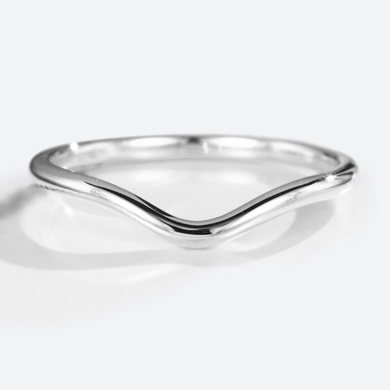 14k White Gold Curved Wedding Band Simple Wedding Rings - LisaJewelryUS
