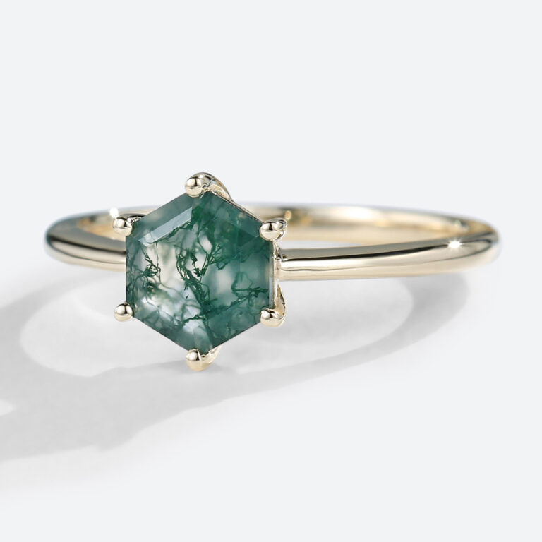 Simple Engagement Rings Hexagon Cut Solitaire Moss Agate Ring ...