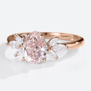 Lab Grown Pink Diamond Ring 1ct Pear Cut Cluster 4 Prong Ring ...