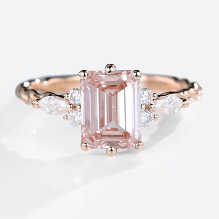 1.5CT Rose Gold Emerald Cut Lab Pink Diamond Engagement Rings ...