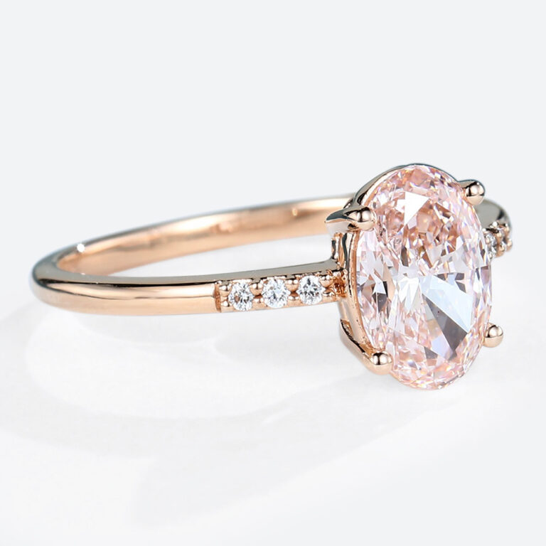 Pink Diamond Ring 1.5ct Oval Lab Diamond Engagement Rings - LisaJewelryUS
