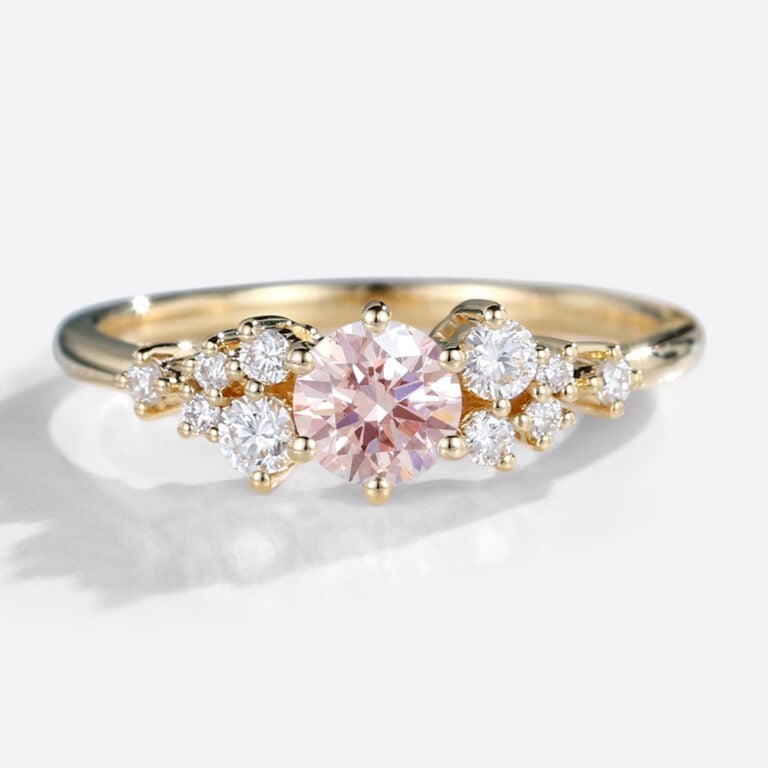 0.5ct Pink Diamond Ring Round Cut Lab Diamond Art Deco Ring - LisaJewelryUS
