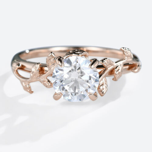 1ct Lab Diamond Ring Solitaire Round Dimaond Leaf Promise Ring ...