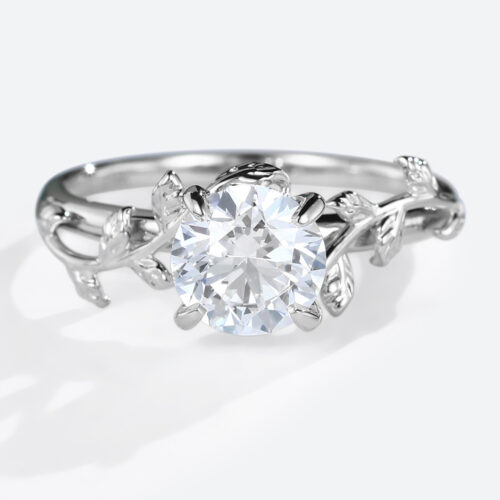 1ct Lab Diamond Ring Solitaire Round Dimaond Leaf Promise Ring ...