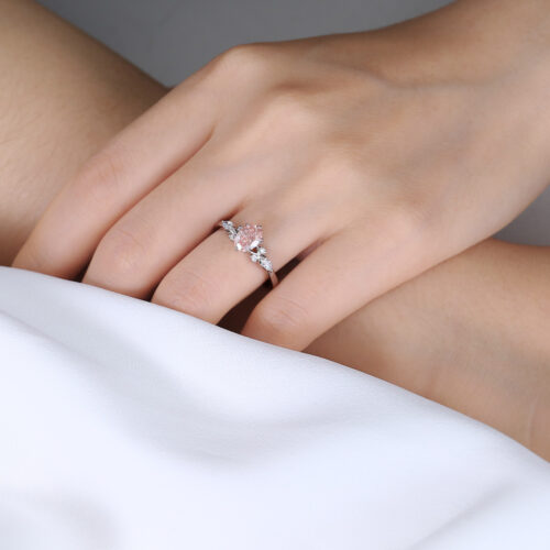 Oval Cut Pink Diamond Ring Lab Diamond Cluster 6-Prong Ring - LisaJewelryUS