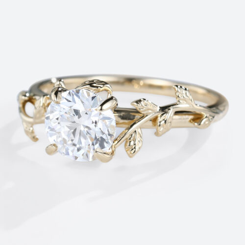 1ct Lab Diamond Ring Solitaire Round Dimaond Leaf Promise Ring ...