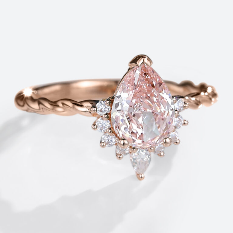 1ct Pink Diamond Ring Pear Shaped Lab Diamond Twisted Rings - LisaJewelryUS