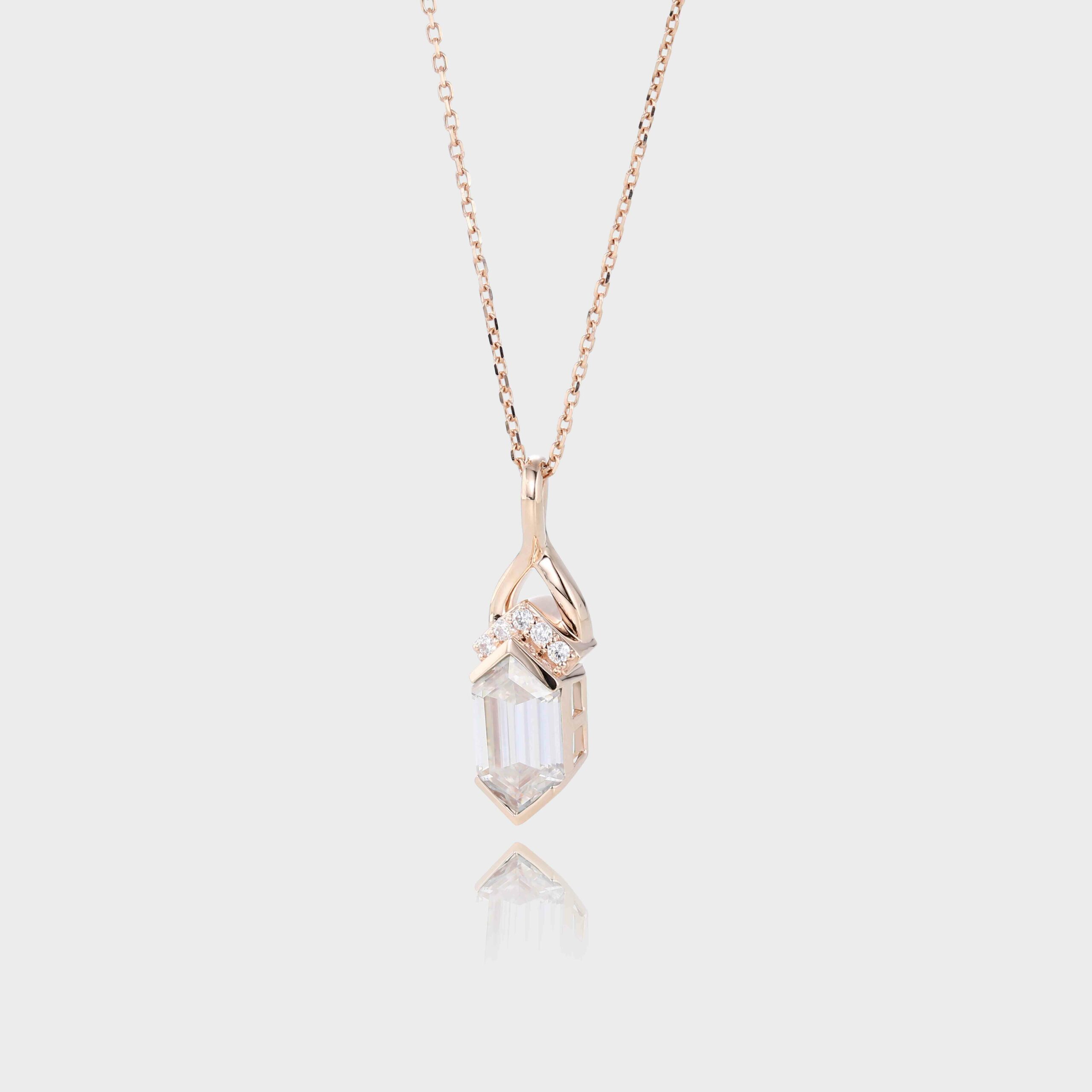 Elongated Hexagon Cut Lab Diamond Fishtail Charm Necklace - LisaJewelryUS