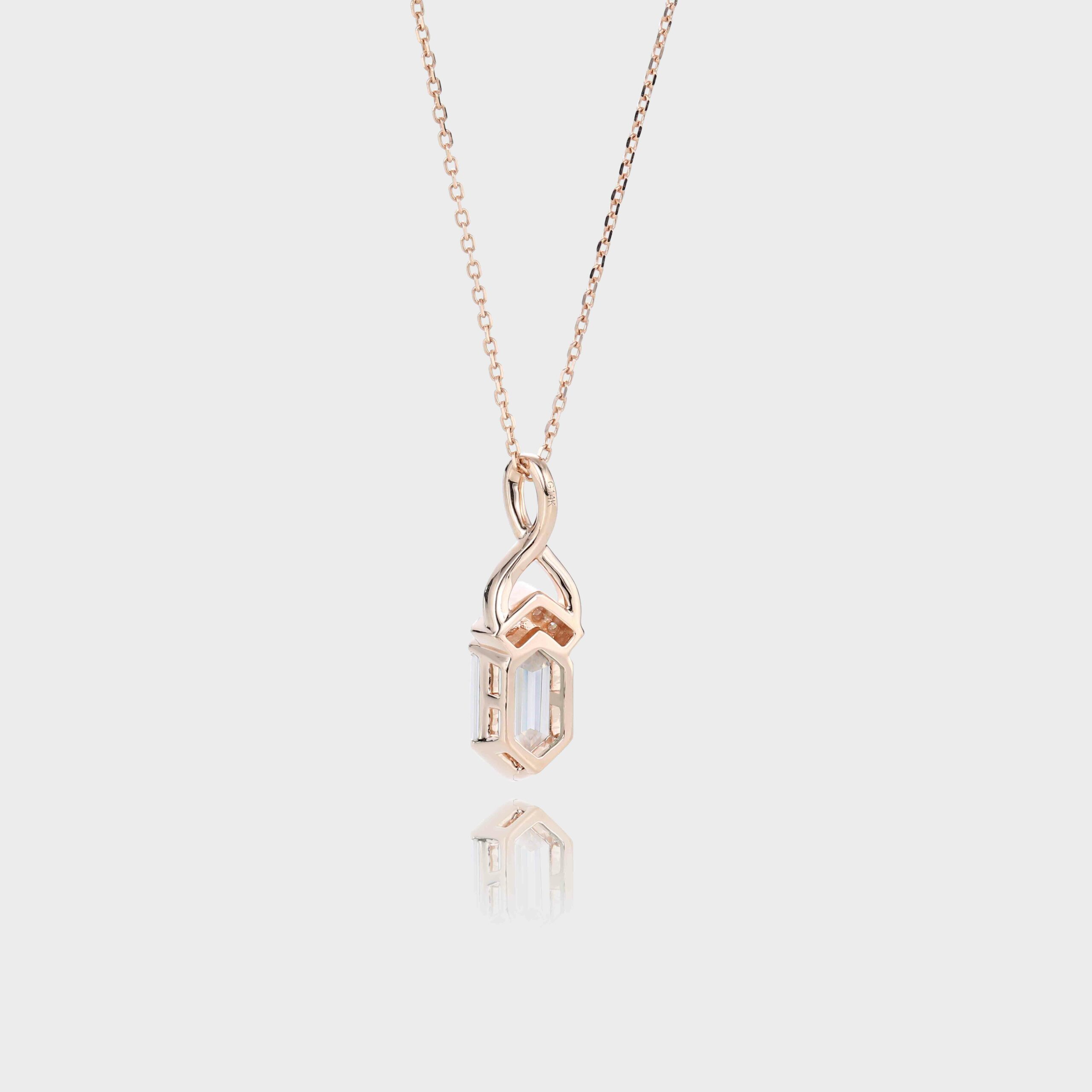 Elongated Hexagon Cut Lab Diamond Fishtail Charm Necklace - LisaJewelryUS
