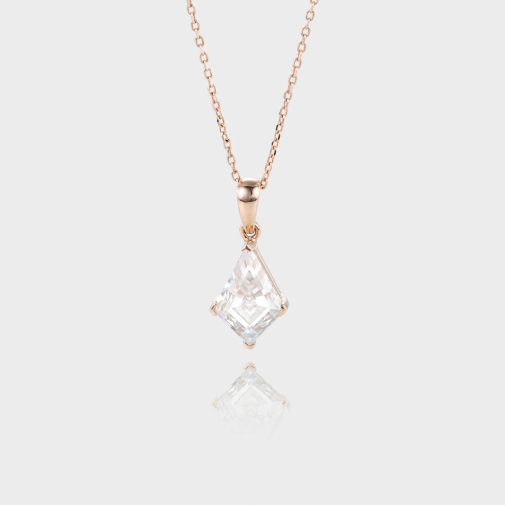 Rose Gold Floating Kite Cut Lab Diamond Solitaire Necklace - LisaJewelryUS