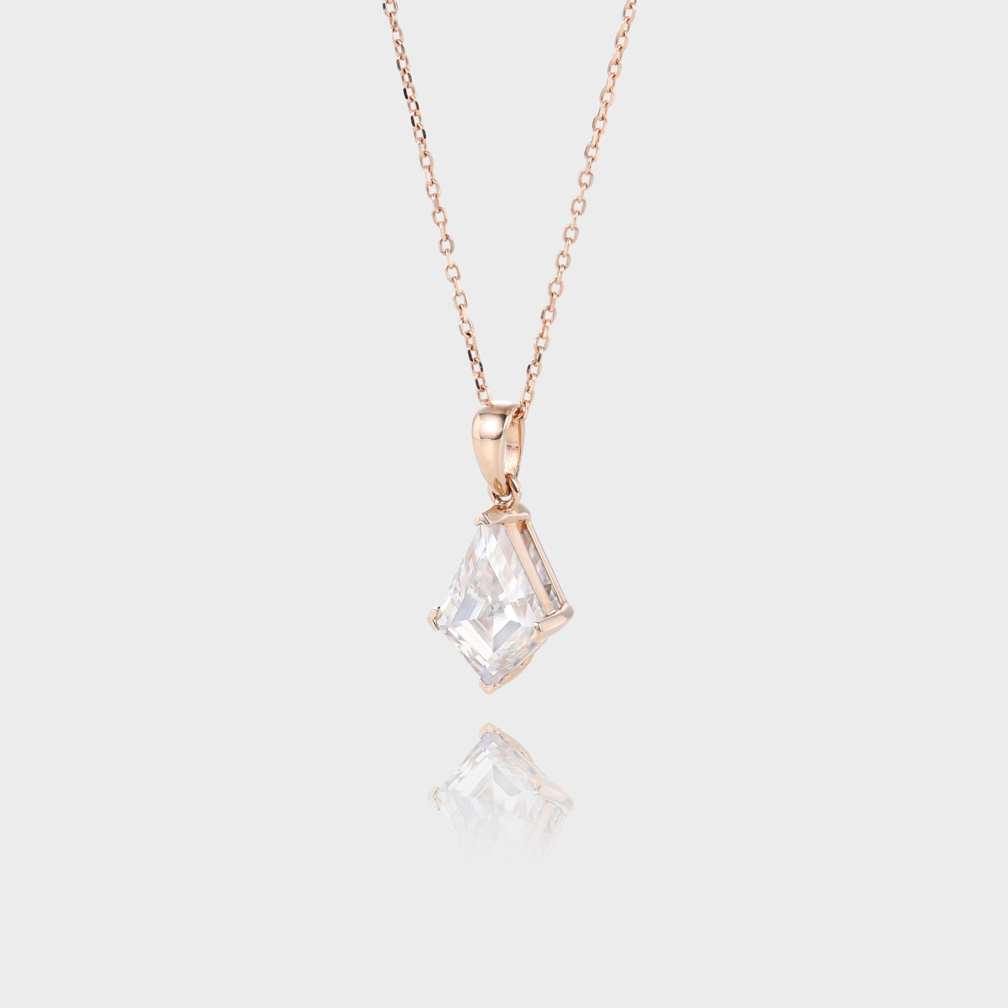 Rose Gold Floating Kite Cut Lab Diamond Solitaire Necklace - LisaJewelryUS