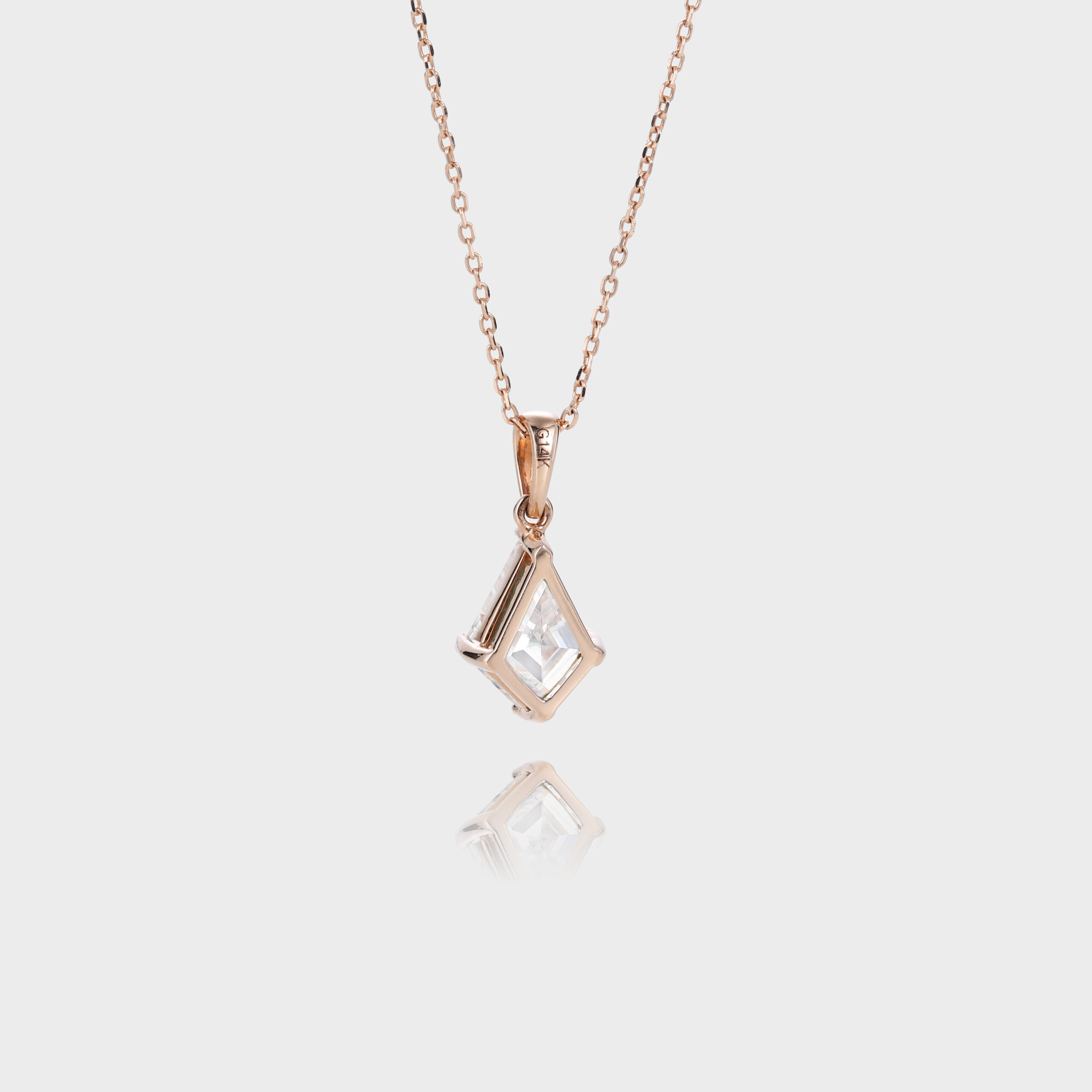 Rose Gold Floating Kite Cut Lab Diamond Solitaire Necklace - LisaJewelryUS