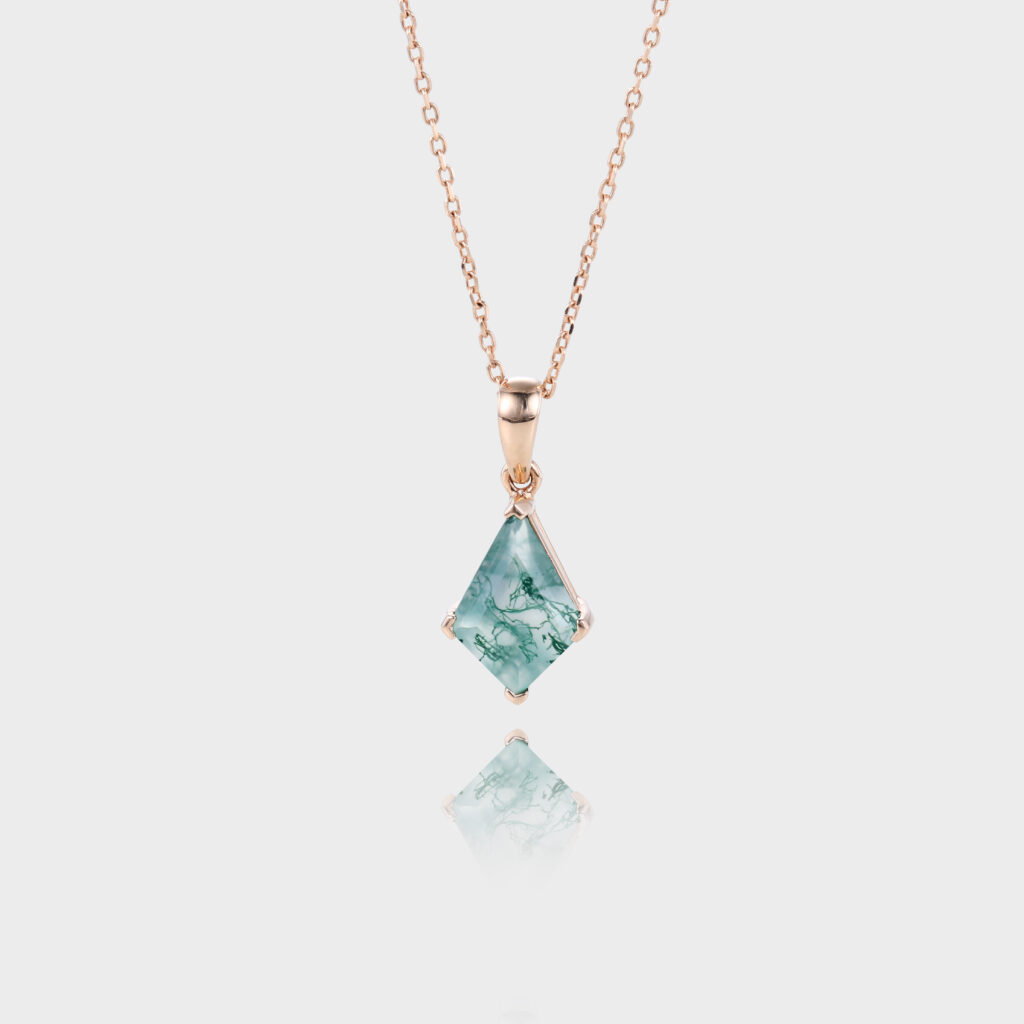 Rose Gold Necklace Kite Cut Solitaire Moss Agate Necklace for Women ...