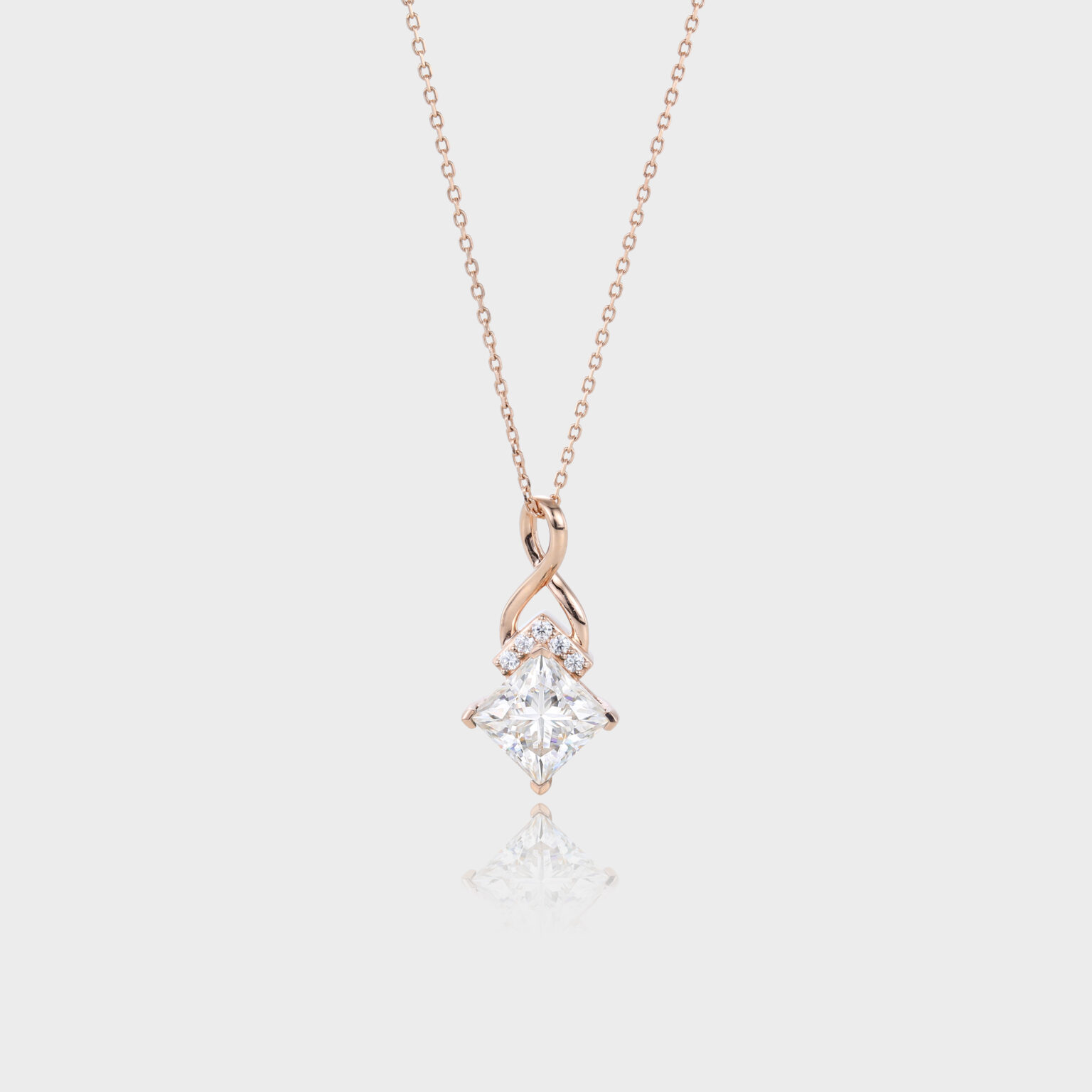 Rose Gold Hexagon Cut Moss Agate Fishtail Charm Necklace - LisaJewelryUS
