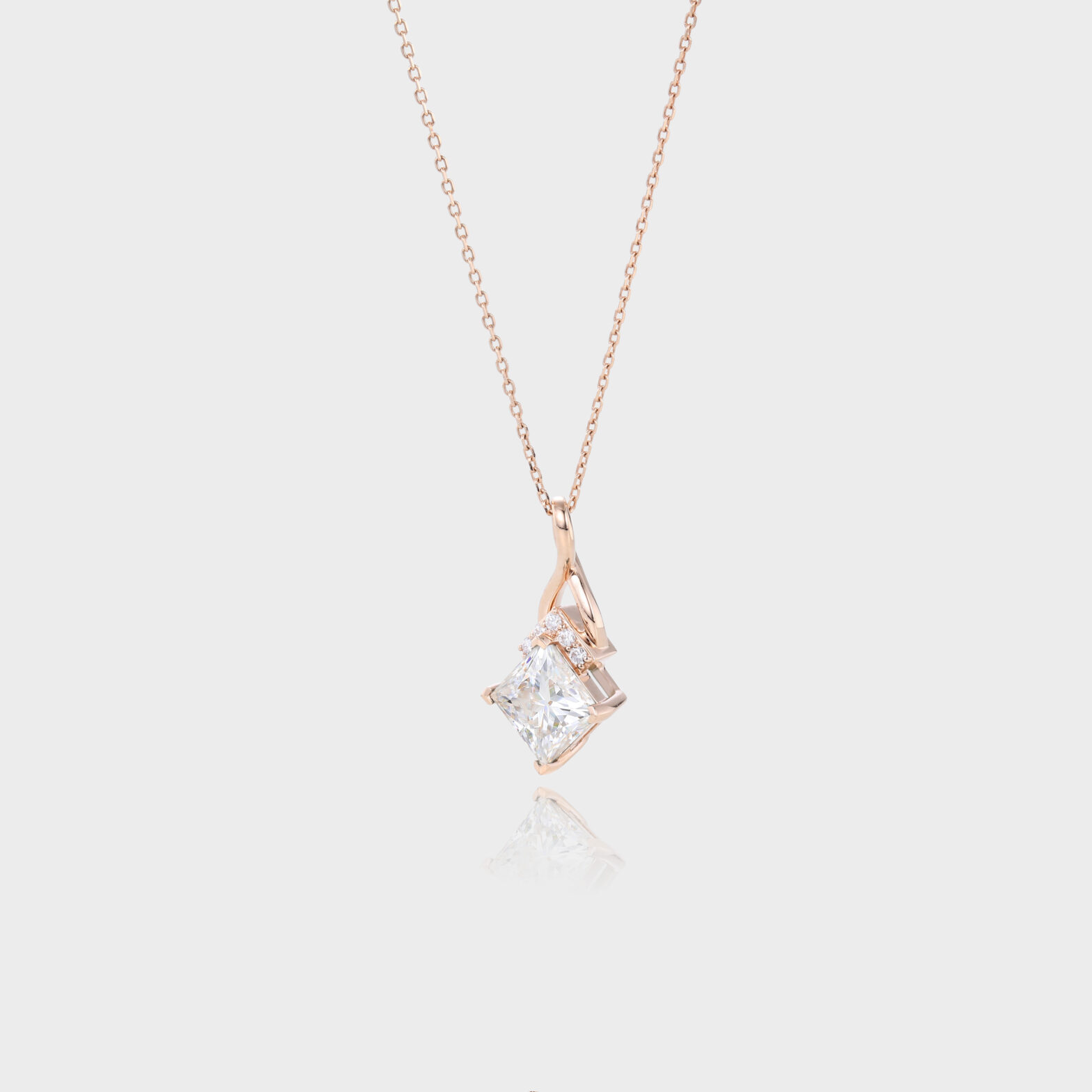 Rose Gold Hexagon Cut Moss Agate Fishtail Charm Necklace - LisaJewelryUS