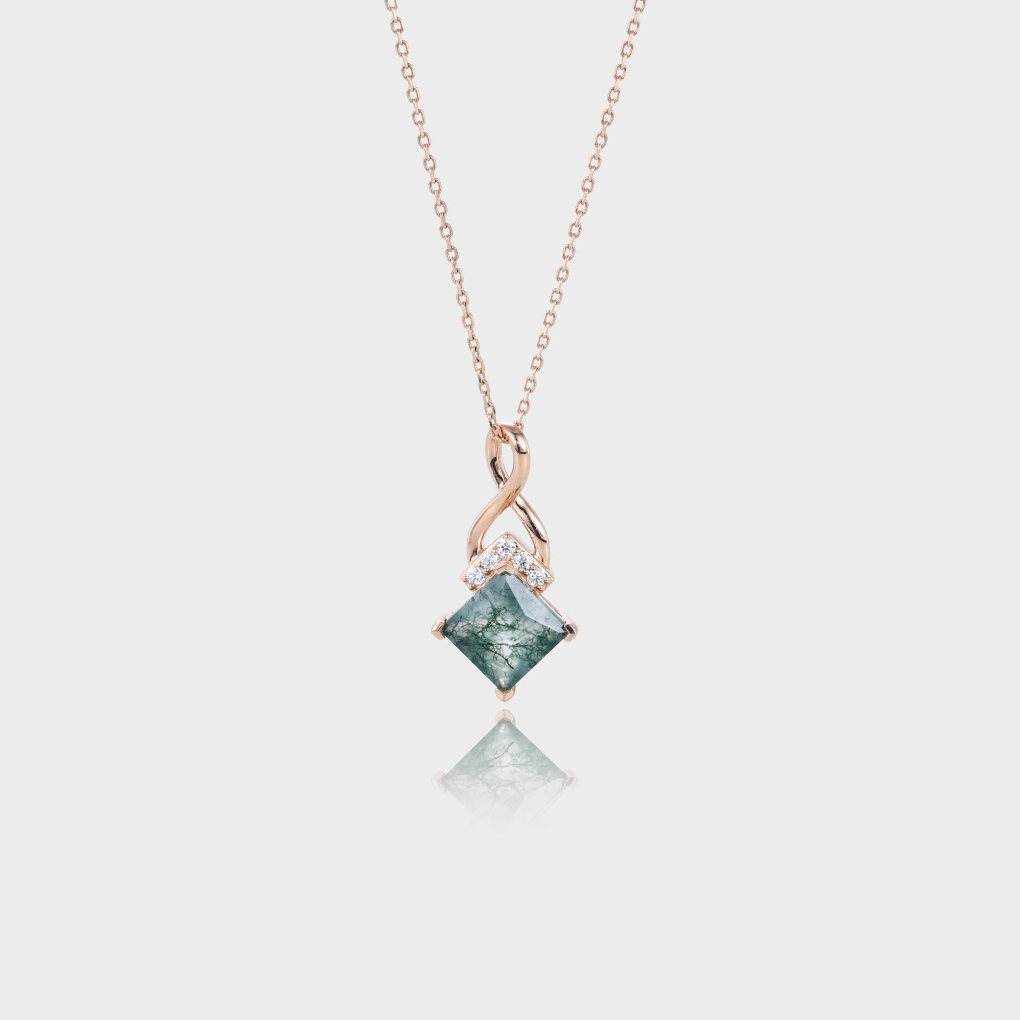 Rose Gold Princess Cut Moss Agate Charm Necklace For Women - LisaJewelryUS