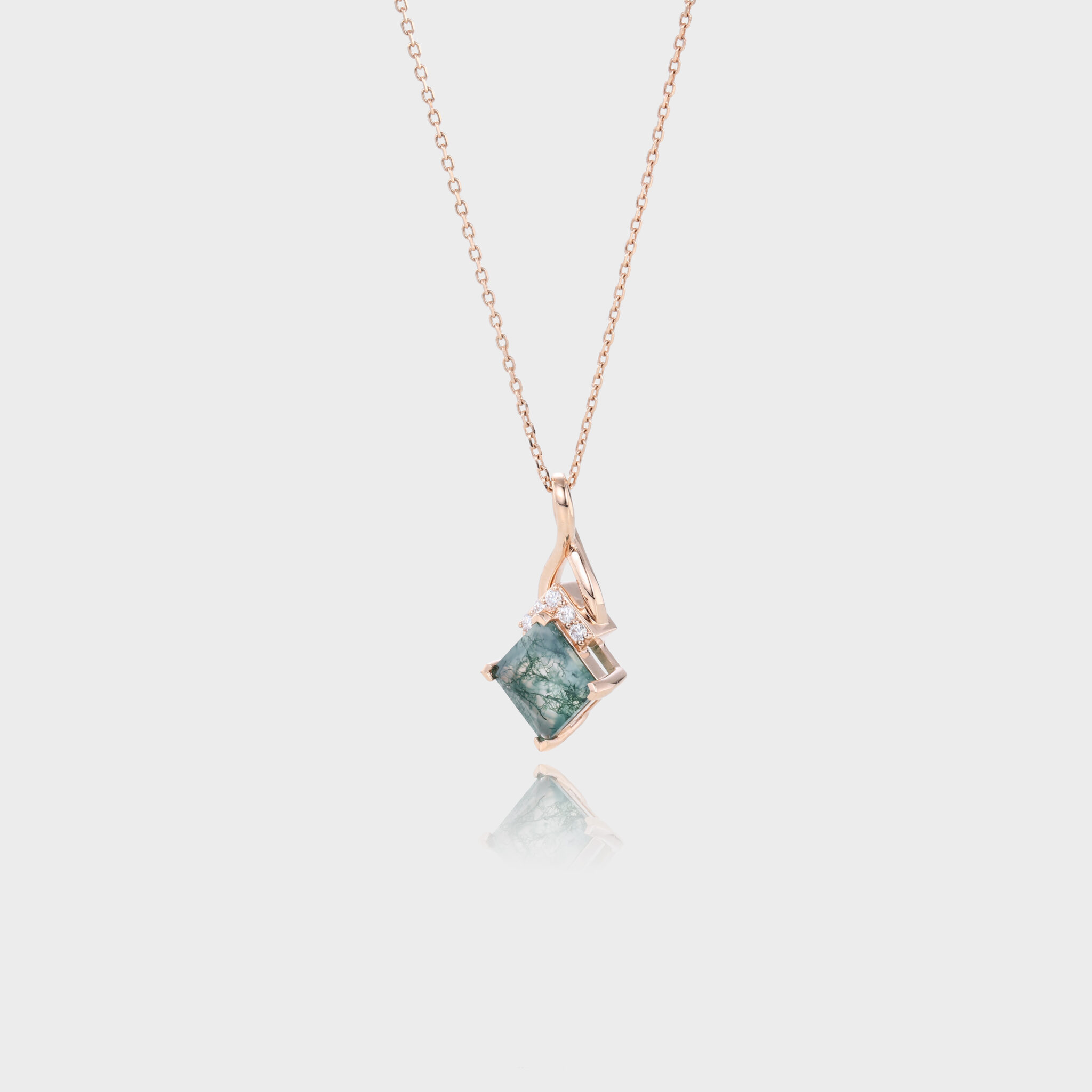 Rose Gold Princess Cut Moss Agate Charm Necklace For Women - LisaJewelryUS