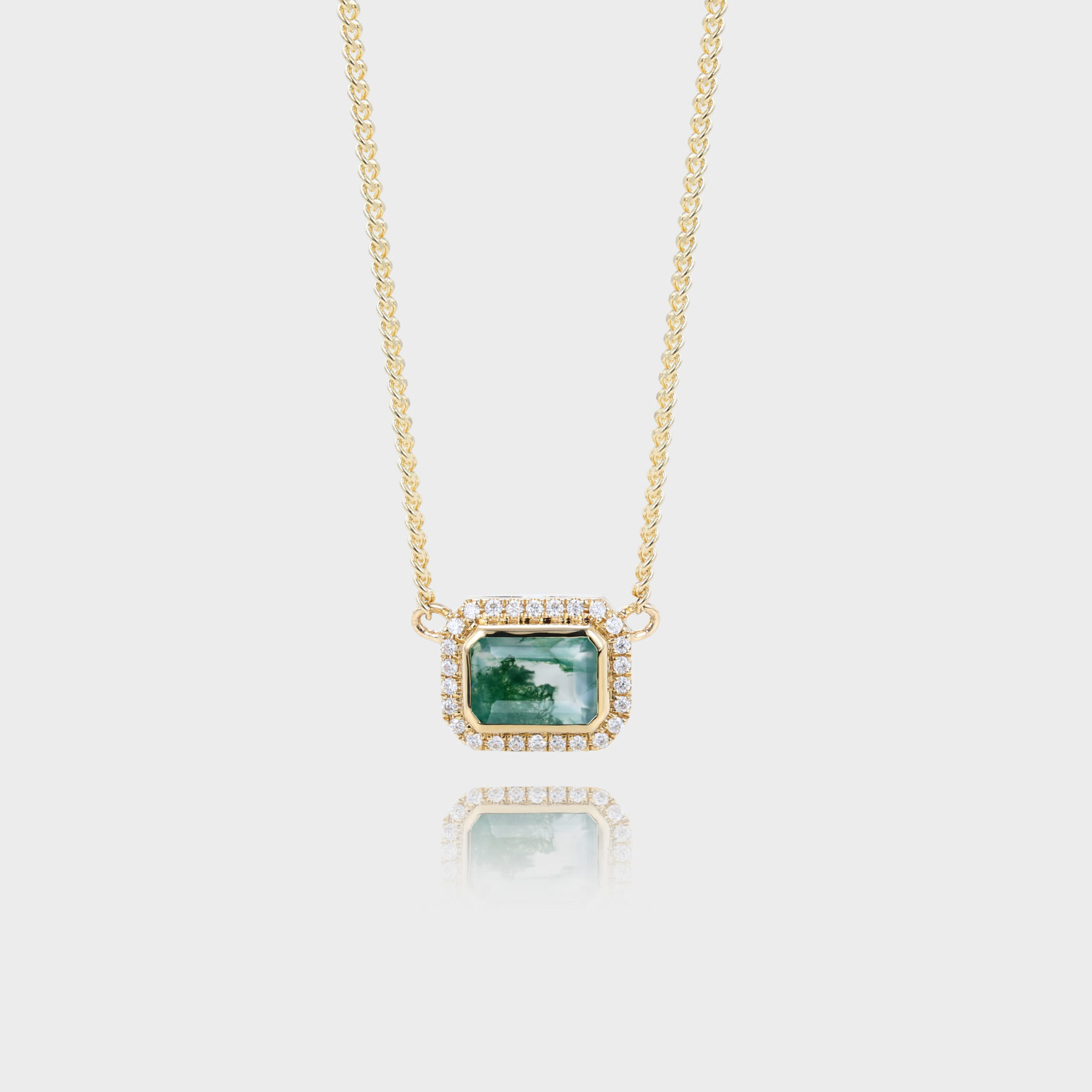 Emerald Cut Moss Agate Halo Pendant Necklace Curb Chain Necklace ...