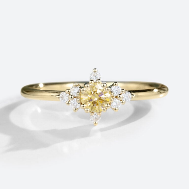 Lab Yellow Diamond Engagement Rings Fancy Round Cluster Ring ...