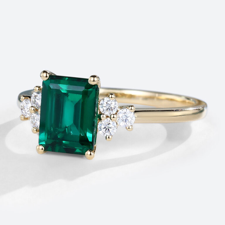 Solid Gold Simple Emerald Cut Engagement Rings Lab Emerald Rings ...