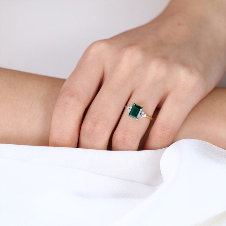 Solid Gold Simple Emerald Cut Engagement Rings Lab Emerald Rings ...