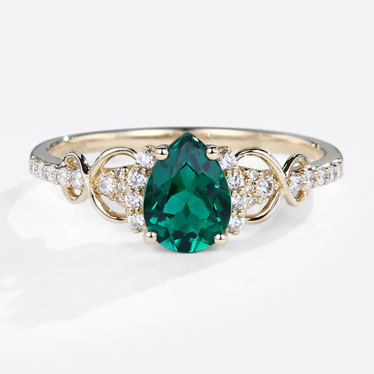 Oval Lab Emerald Ring Pav?? Engagement Rings Infinity Wedding Band - LisaJewelryUS
